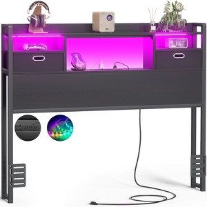Aheaplus Storage Headboard With Power Outlet And Rgb Led Lights, Head ...