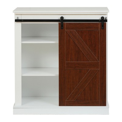 HomeStock 1-Sliding Barn Door White Wood Storage Cabinet : Target