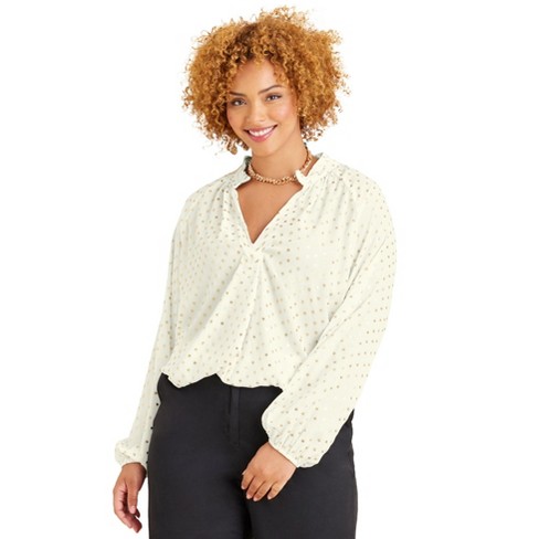Catherines Women's Plus Size Liz&me Clip Dot Blouse - 3x, Ivory : Target