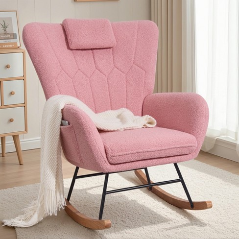 Vecelo Upholstered Teddy Fabric Rocking Chair Modern Glider Rocker ...