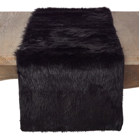 Saro Lifestyle Faux Fur Design Table Runner, 15"x36", Black : Target
