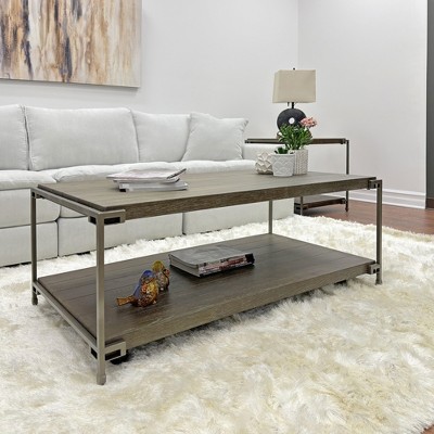 Xiyuyeu Rectangle Metal Frame Wood Coffee Table With Fixed Bottom Shelf ...