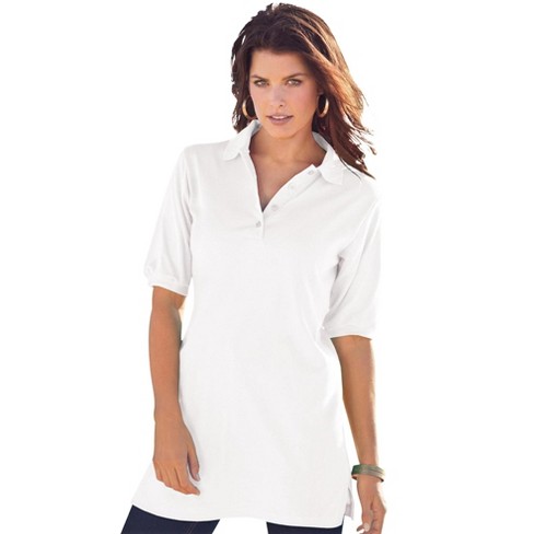 Roaman's Women's Plus Size Oversized Polo Tunic - 38/40, White : Target