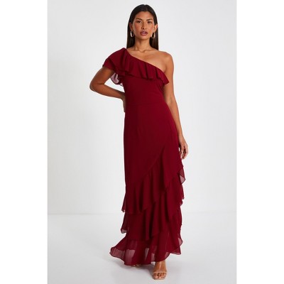 One-shoulder Ruffle Maxi Dress : One-shoulder Ruffle Maxi Dressberry4 ...