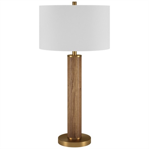 Hampton & Thyme 29" Tall Table Lamp With Fabric Shade Rustic Oak/brass ...