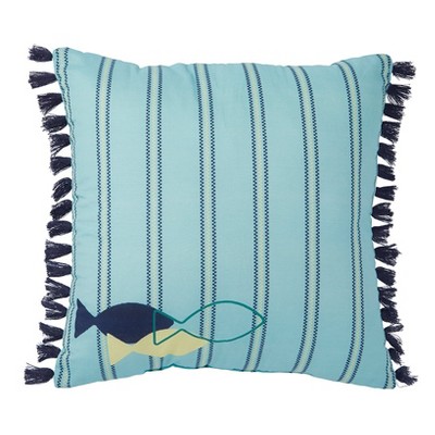 20"x20" Oversize Fresh Fish Down Filled Square Throw Pillow Blue - Saro ...