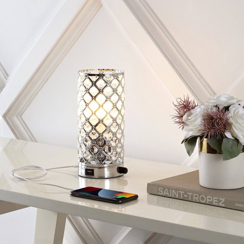 9.5" Lucie Mid-century Modern Iron/acrylic Led Mini Table Lamp With Usb ...