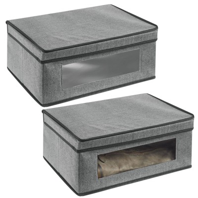 Mdesign Fabric Stackable Slim Storage Organizer Box, 2 Pack - Charcoal ...