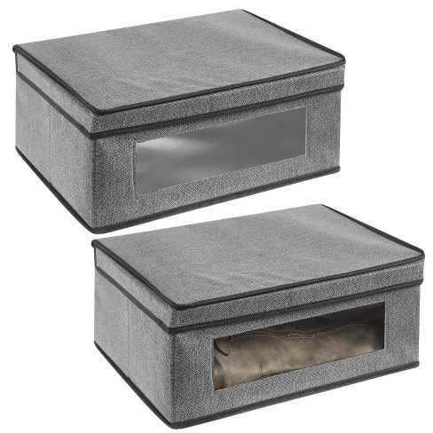 Mdesign Fabric Stackable Slim Storage Organizer Box, 2 Pack - Charcoal ...