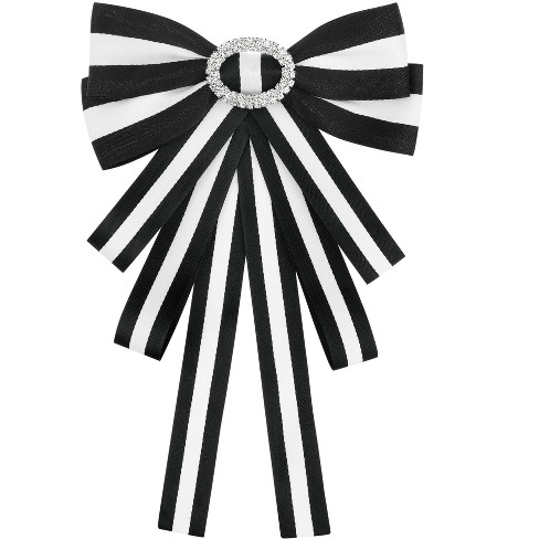 Elerevyo Women's Large Striped Rhinestone Brooches Bows Ties Black ...
