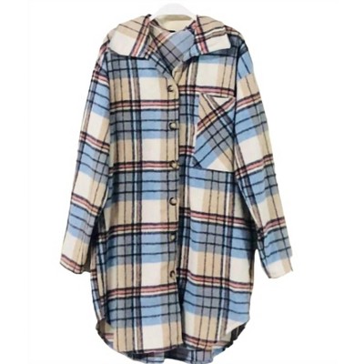 Women's Plaid Print Fuzzy Long Shirt Jacket - Venti6 M : Target