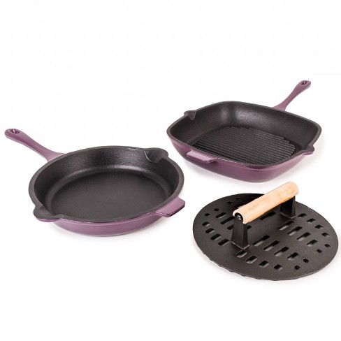 Berghoff Neo 3pc Cast Iron Cookware Set, Fry Pan 10", Square Grill Pan ...