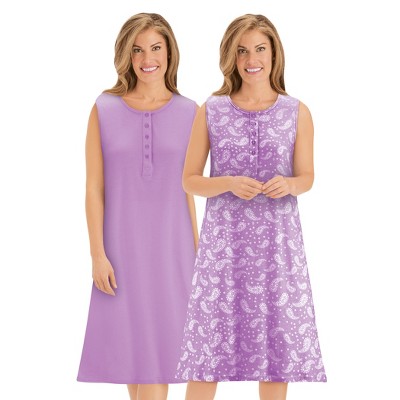 Collections Etc 2-piece Button Front Paisley Cotton Knit Nightgowns X ...