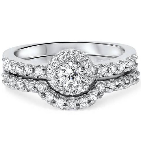 Pompeii3 1ct Halo Diamond Engagement Wedding Ring Set 10k White Gold ...