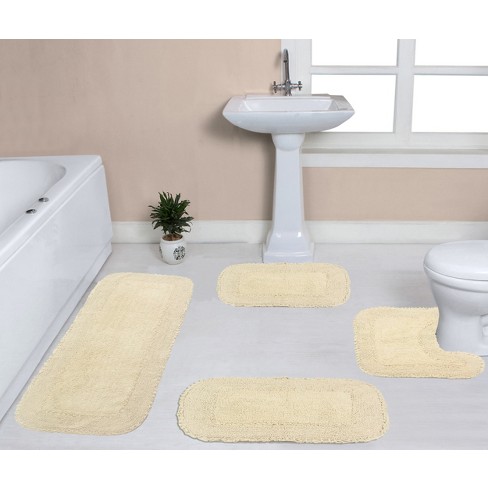 Set Of 4 Radiant Collection Ivory Cotton Ruffle Pattern Tufted Bath Rug ...