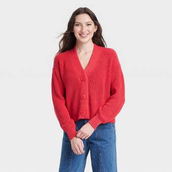 Women's Cozy Knit V-neck Pullover Sweater - A New Day™ Red Women's Cozy Knit V-neck Pullover Sweater - A New Day™ Red