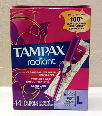 Tampax Radiant Light Absorbency Tampons Plastic Applicator And ...