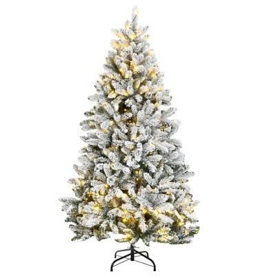 Costway 7 Ft Flocked Christmas Tree Hinged Xmas Decoration With 420 Led ...