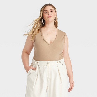 Women's Rib Bodysuit - Universal Thread™ Light Brown Xxl : Target