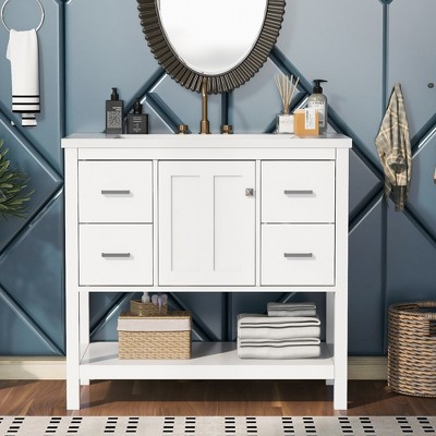 30" Bathroom Vanity With Top Sink, 2 Drawers And 1 Tip-out Drawer, Gray ...
