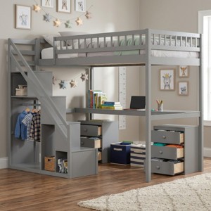 Polibi Full/Twin LED Loft Bed with Desk, Dual 3-Drawer Chests ...