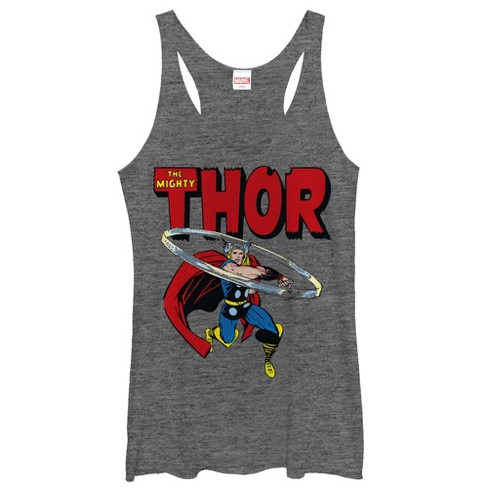 Women's Marvel Mighty Thor Hammer Swing Racerback Tank Top - Gray ...