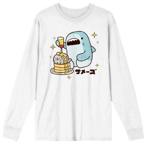 Samezu Shark Tiger Yummy Pancake Breakfast Men's White Long Sleeve ...