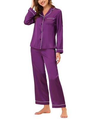 Cheibear Women's Satin Button Down Lounge Tops And Pants Sleepwear ...