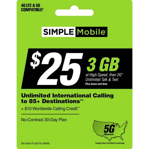 Simple Mobile $25 Unlimited Talk Text Data Prepaid Card (email Delivery ...