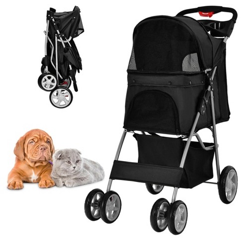 Costway Folding Pet Stroller 4-wheel Pet Travel Carrier W/storage ...