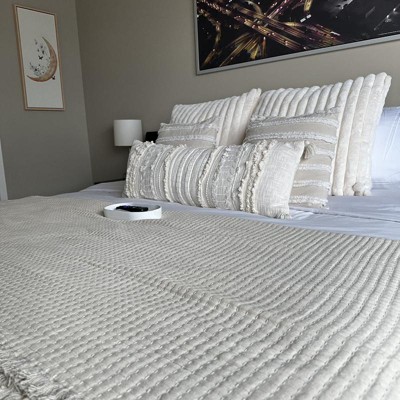 Oversized Oblong Woven Knotted Fringe Decorative Throw Pillow Natural ...