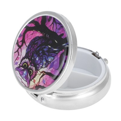 Unique Bargains Owl Print Pill Box Silver Tone Purple 1 Pc : Target