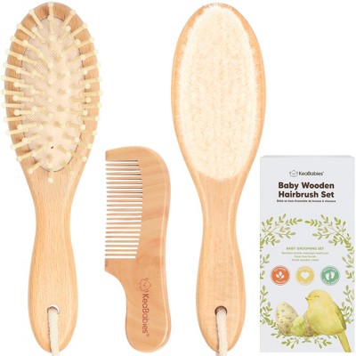 Baby Hair Brush And Comb Set, Oval Wooden Baby Brush Set For Newborns ...