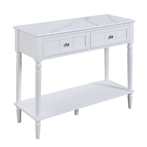French Country 2 Drawer Hall Table With Shelf White Faux Marble/white ...