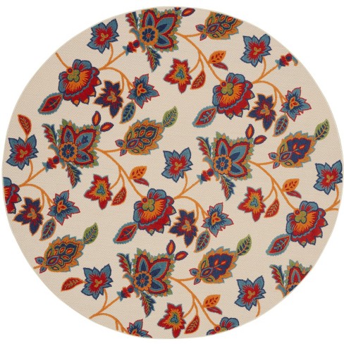 Nourison Aloha Floral Farmhouse Flatweave High-low Indoor Outdoor Round ...