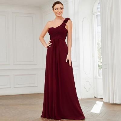 Chiffon Sweetheart One Shoulder Pleated Maxi Long Bridesmaid Dresses ...
