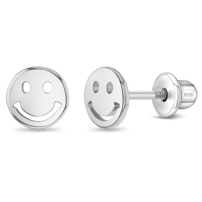 Girls' Polished Smiley Face Screw Back Sterling Silver Earrings - In ...