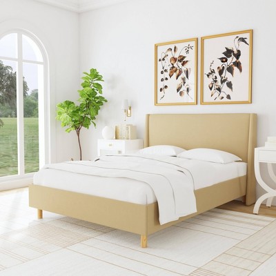 Queen Encino Wingback Platform Bed in Dry Velvet Pebble - Threshold ...