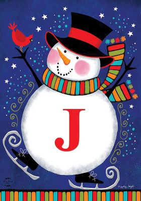 Winter Snowman Monogram Letter J Garden Flag Briarwood Lane 18" X 12.5 ...