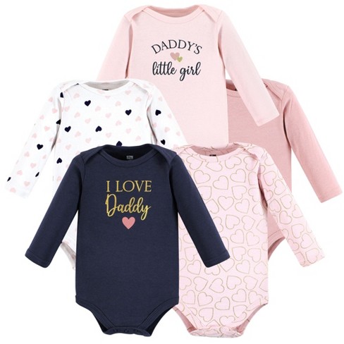Hudson Baby Infant Girl Cotton Long-sleeve Bodysuits, Girl Daddy Pink ...