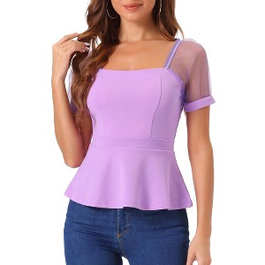 INSPIRE CHIC Women's Square Neck Elegant Puff Sleeve Peplum Tops Medium ...