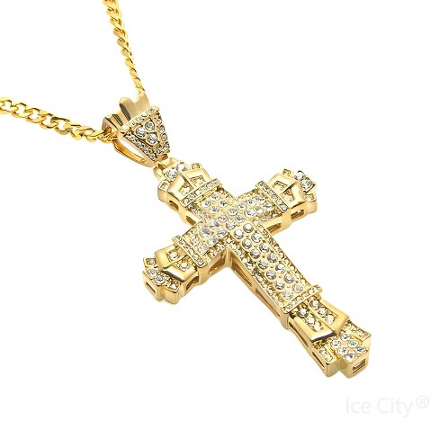 Ice City Men's Iced Cross Pendant Necklace, Gold & Silver Plated - Gold ...