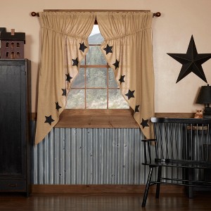 Burlap w/Black Stencil Stars Prairie Short Panel Set of 2 63x36x18 : Target
