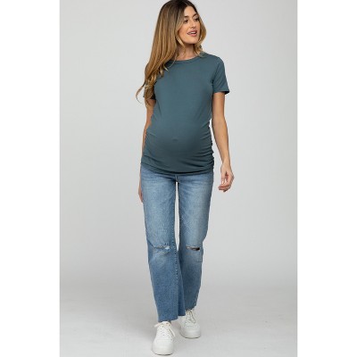 PinkBlush Blue Basic Short Sleeve Maternity Top Blue Medium : Target