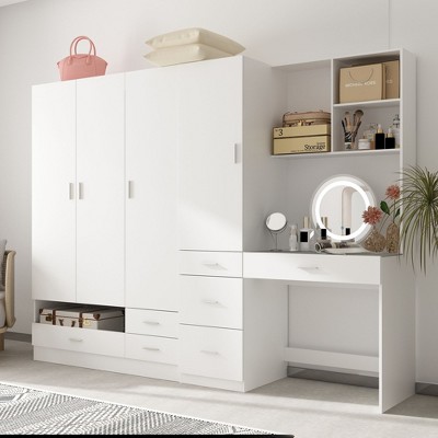 Famapy White Armoire With Vanity Table And Mirror Versatile Wardrobe ...