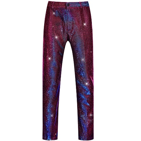 Lars Amadeus Men's Disco Glitter Pattern Printed Sparkling Pants Purple ...