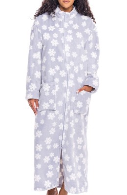 Women's Zip Up Fleece Robe, Soft Warm Plush Oversized Zipper Bathrobe ...