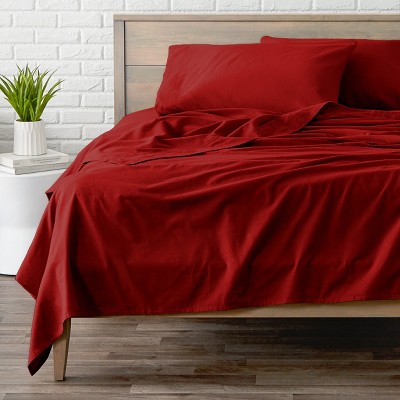 Red Cotton Flannel Full Sheet Set By Bare Home : Target
