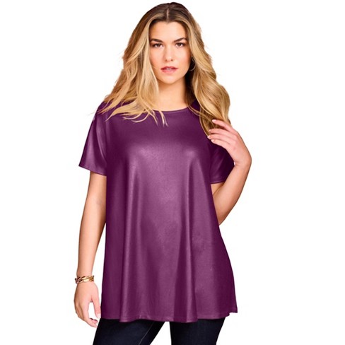 Roaman's Women's Plus Size Metallic Swing Tee. - 18/20, Dark Berry : Target