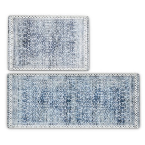 Great Bay Home Distressed Print Washable Area Rug (blue, 2 Pack - 20" X ...